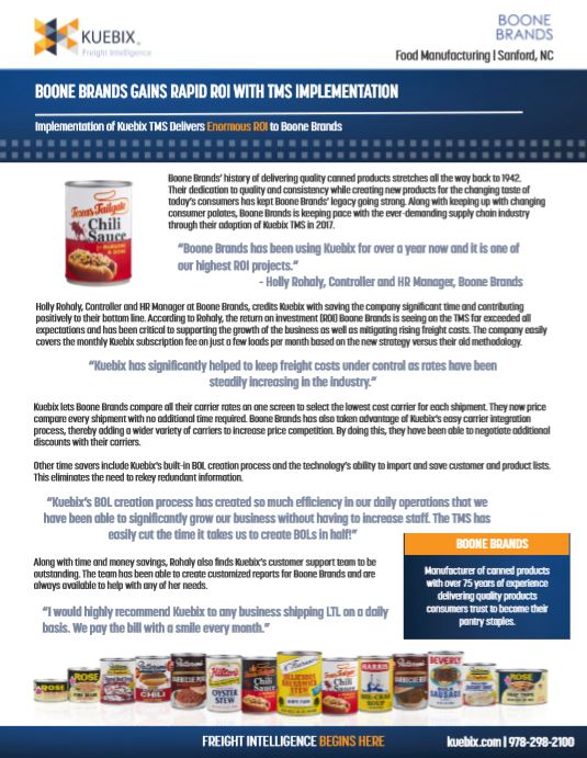 Boone Brands Gains Rapid ROI with TMS Implementation - Kuebix