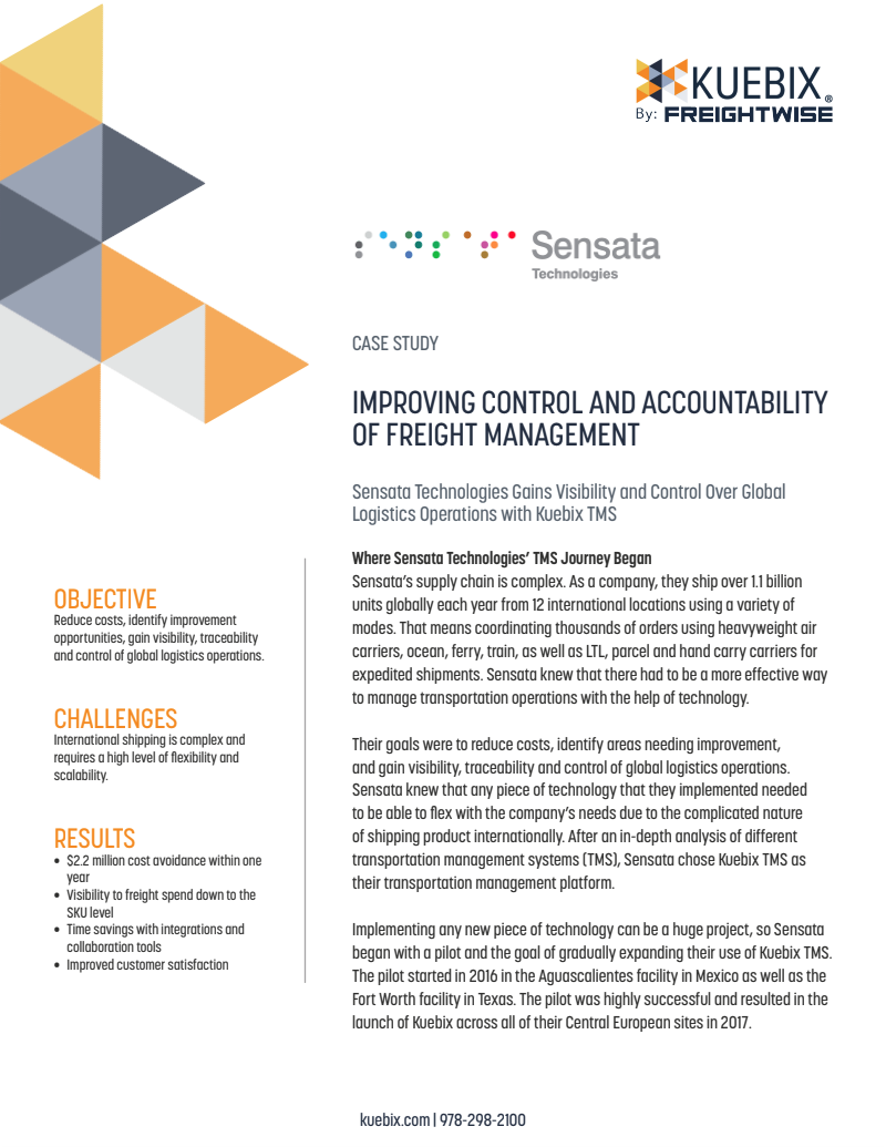 Sensata: Improving Control and Accountability of Freight Management - Kuebix