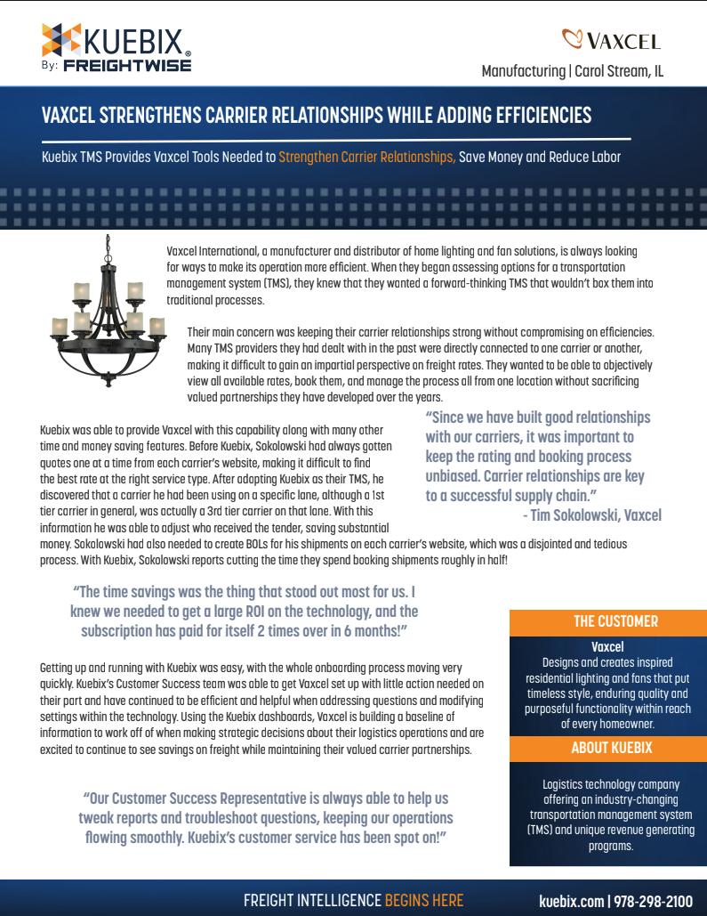 Vaxcel Case Study: Lighting Industry - Kuebix