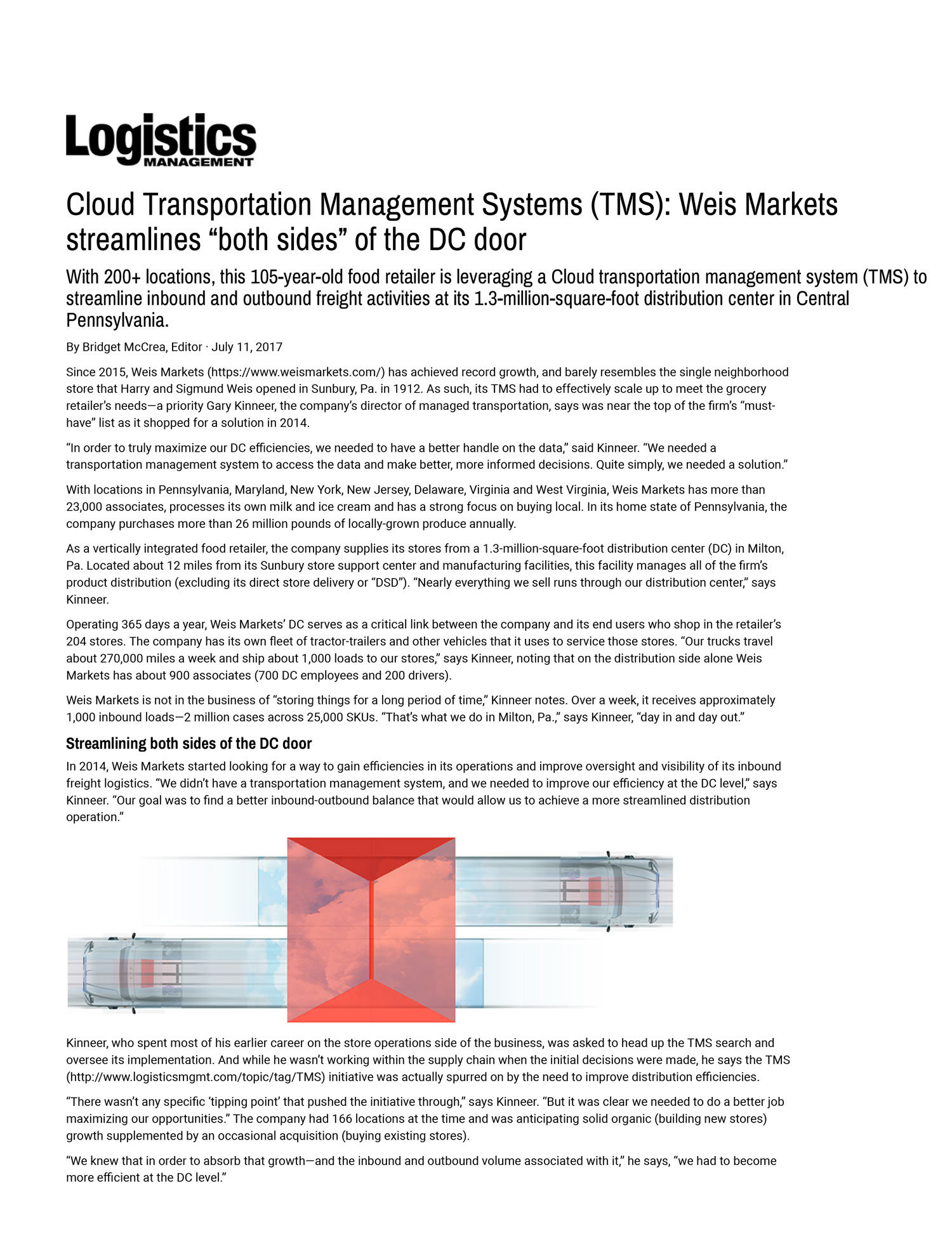 Cloud TMS: Weis Markets streamlines “both sides” of the DC door - Kuebix