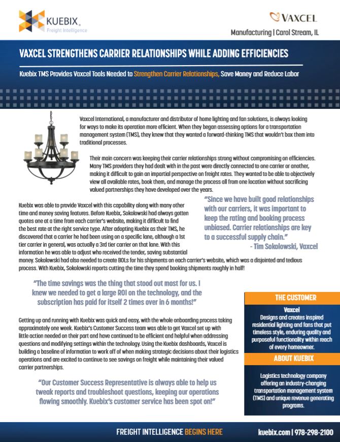 Vaxcel Case Study: Lighting Industry - Kuebix